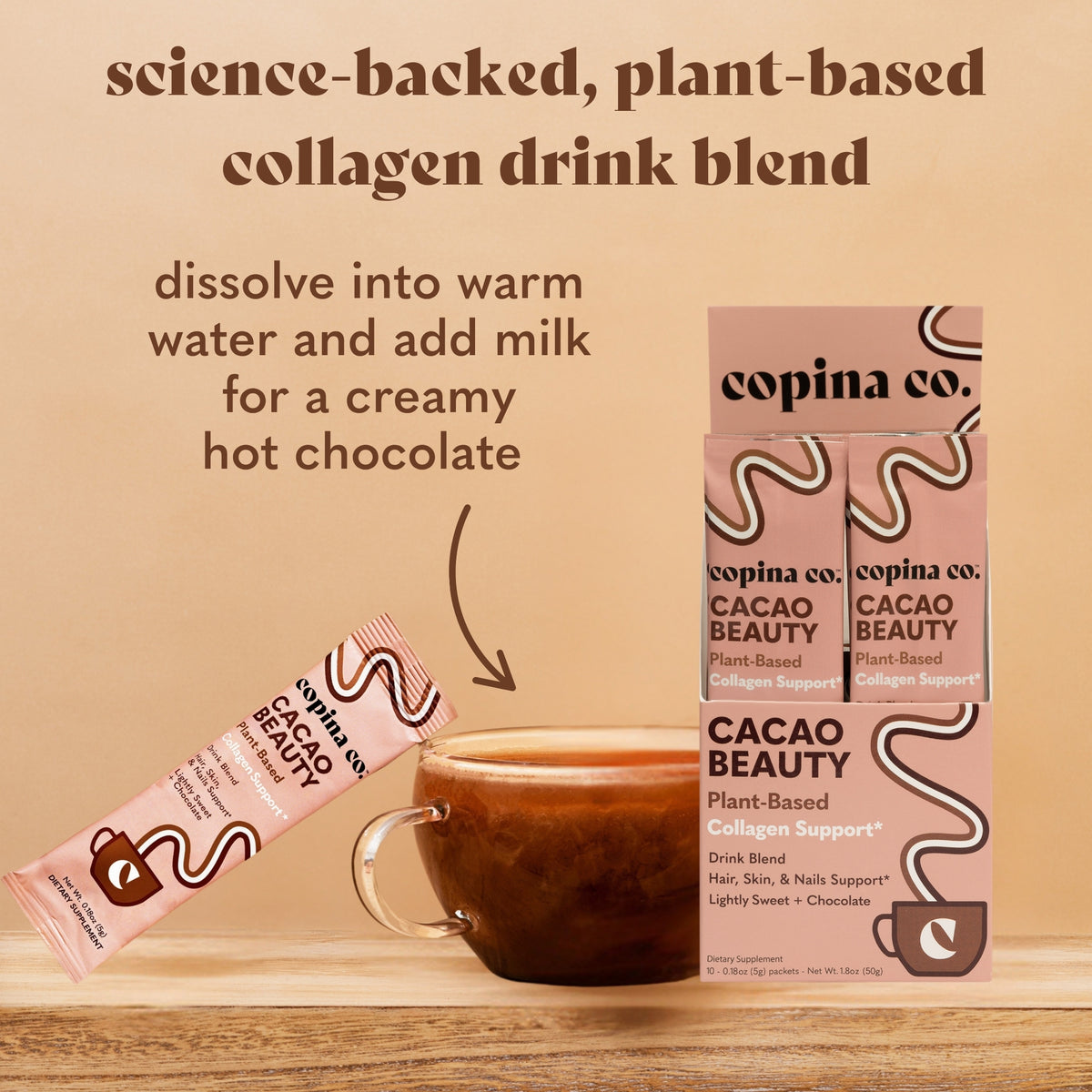 Cacao Calm Beauty Collagen Support Drink Blend Stick Packs